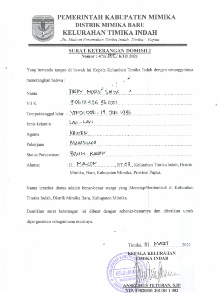 Surat Keterangan Domisili | PDF