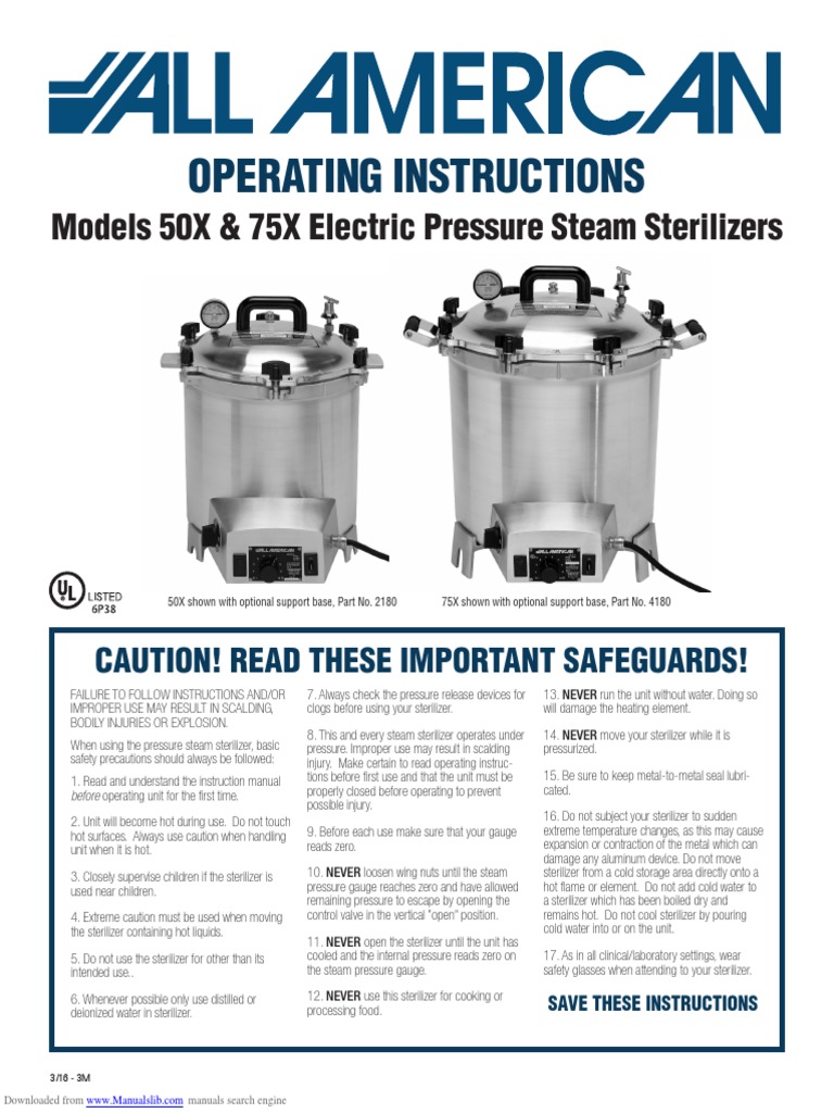 Autoclave All American 75x | PDF | Valve | Sterilization (Microbiology)