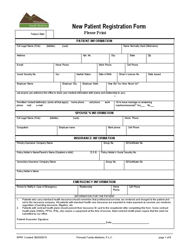 New Patient Registration Form Template | PDF | Health Informatics ...