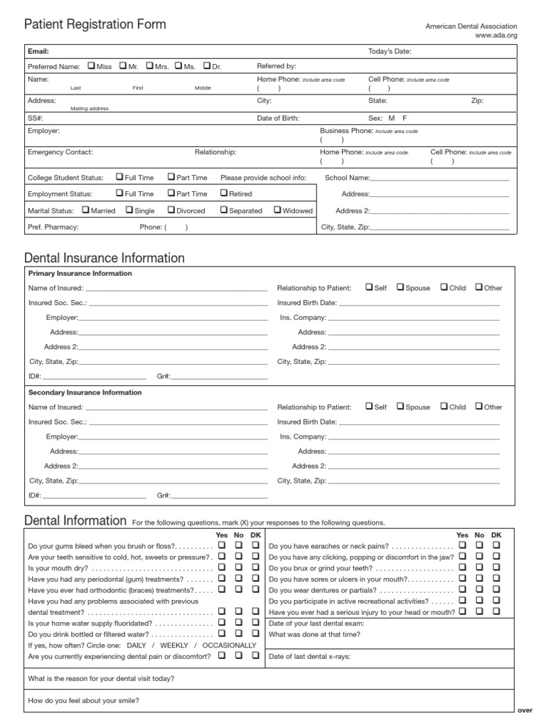 Dental Patient Registration Form Template | Download Free PDF | Rtt ...