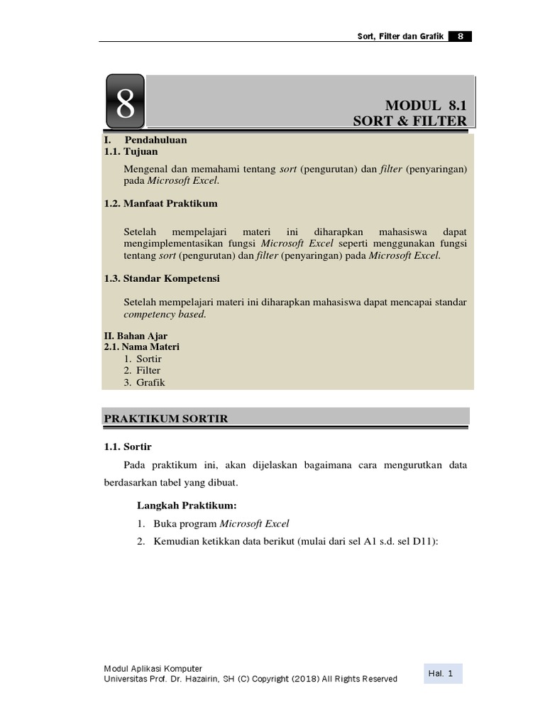 MODUL 8 - Sort, Filter Dan Grafik - Microsoft Excel | PDF