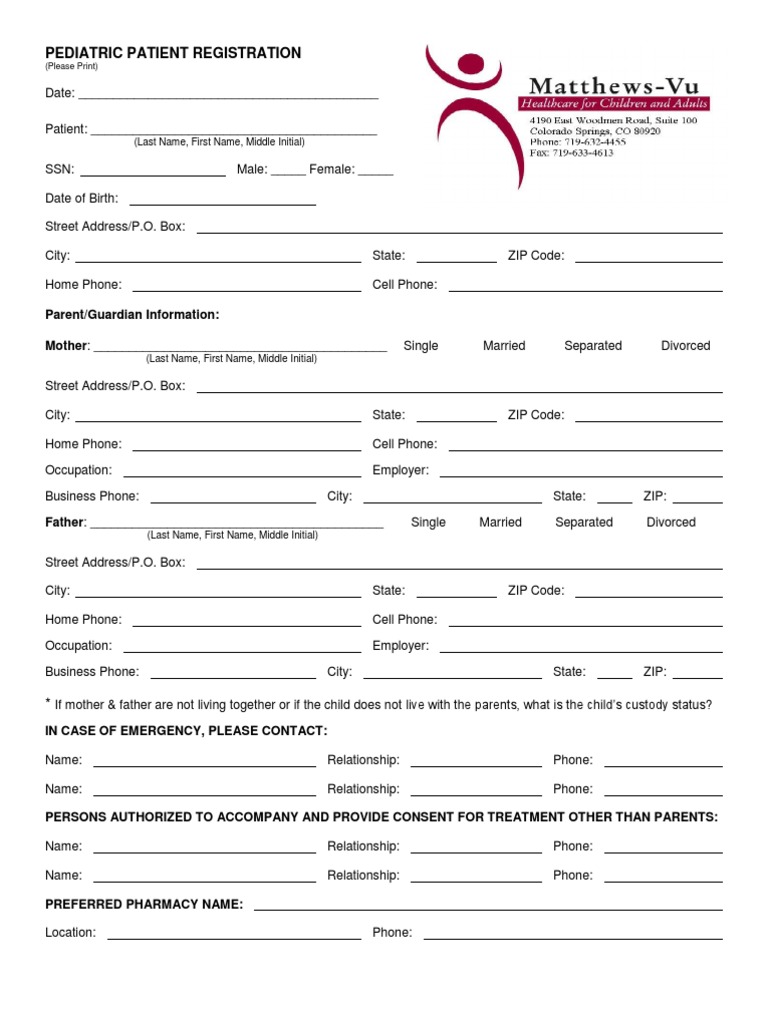 Pediatric Patient Registration Form Template | PDF | Medical Record ...