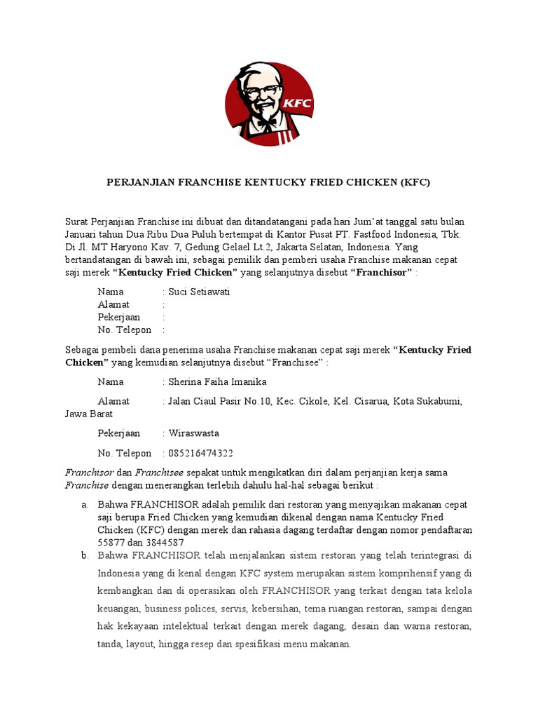 Perjanjian Franchise Kentucky Fried Chicken | PDF