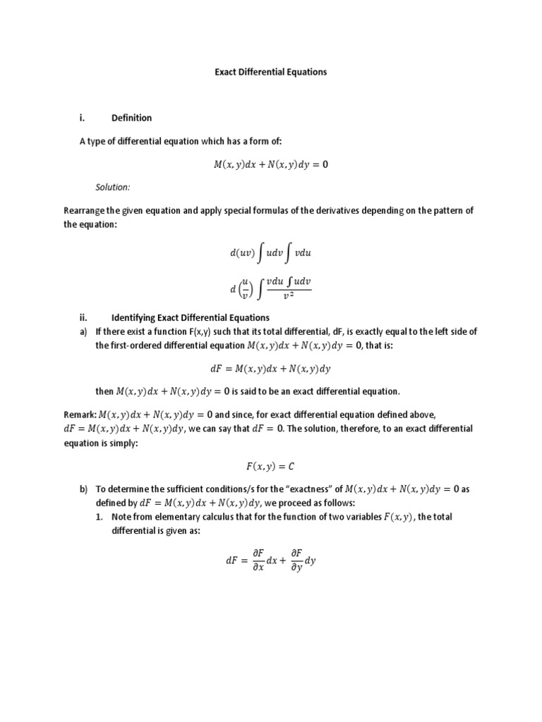 Exact Differential Equations | PDF | Equations | Derivative