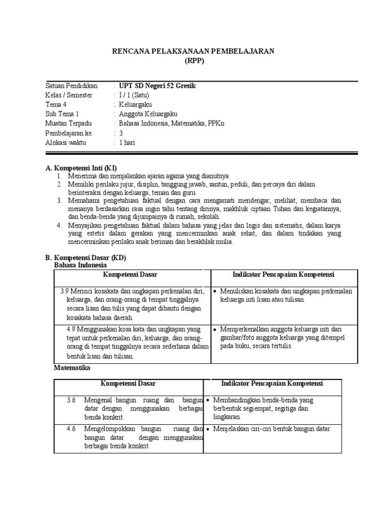 RPP 1 Tema 4 Pembelajaran 3 | PDF