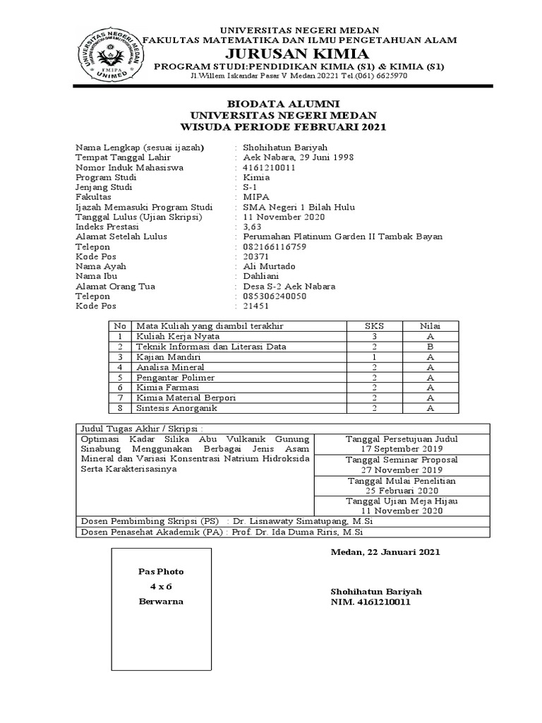 Biodata Alumni Jurusan-1 | PDF