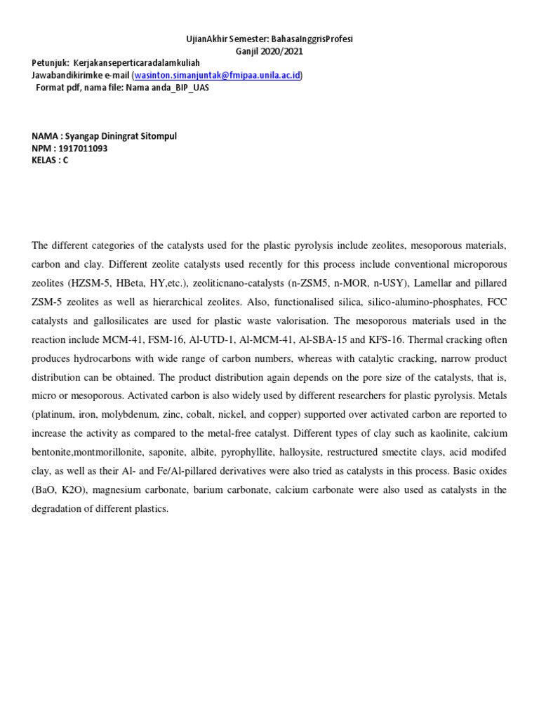 Syangap D Sitompul - Bip-Uas | PDF | Zeolite | Catalysis
