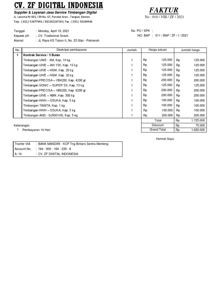 INV. 010 CV - Tradisional Snack | PDF