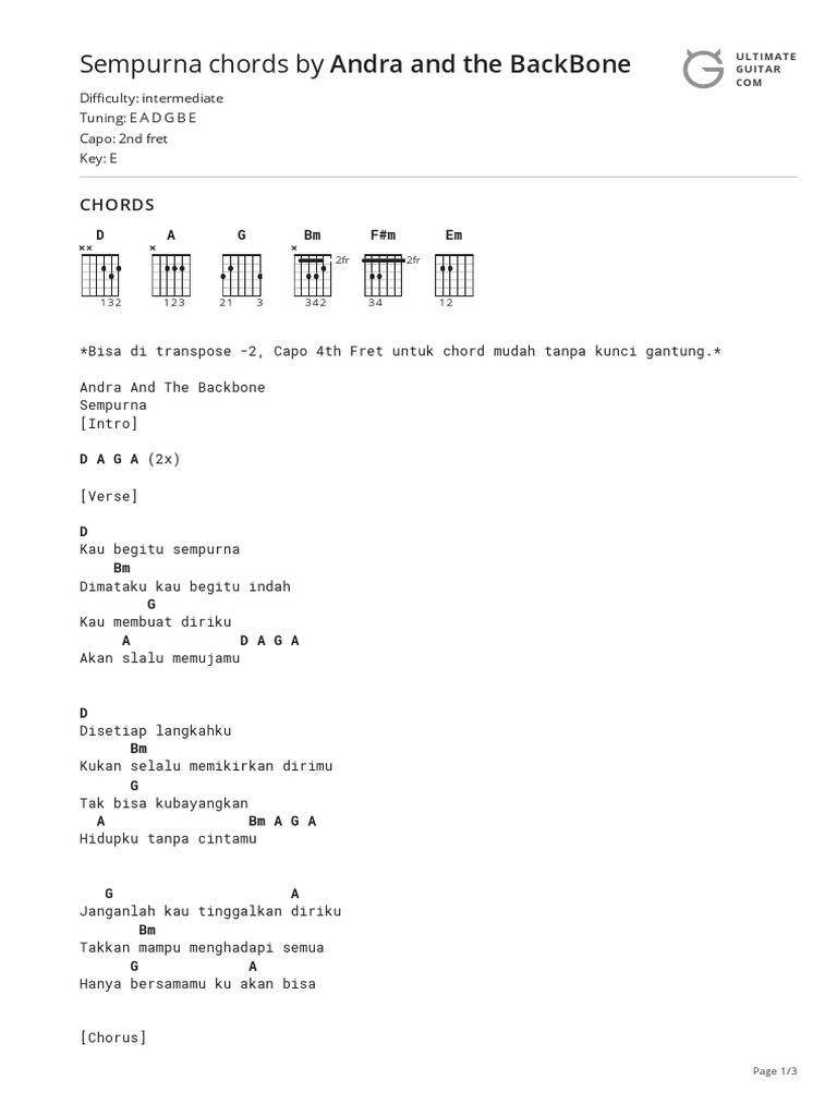 Sempurna Chords (Ver 5) by Andra and The BackBonetabs at Ultimate ...