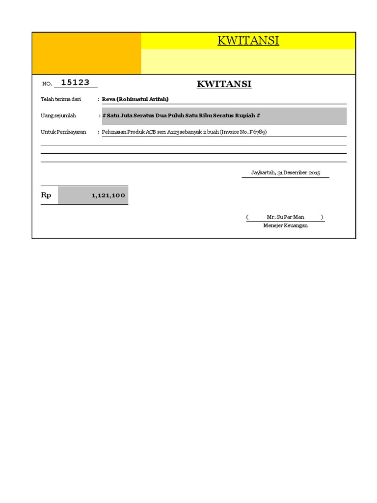 Template Kwitansi Excel Sederhana | PDF