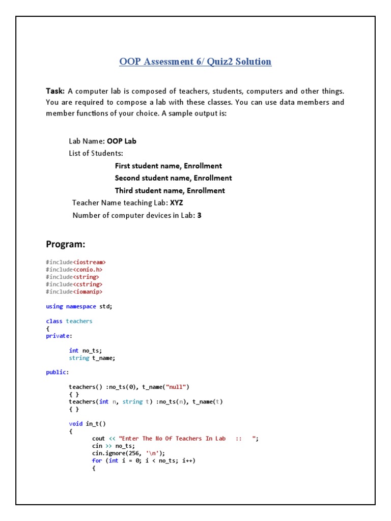OOP Assessment 6/ Quiz2 Solution: Task | PDF | Computer Programming | Software Engineering