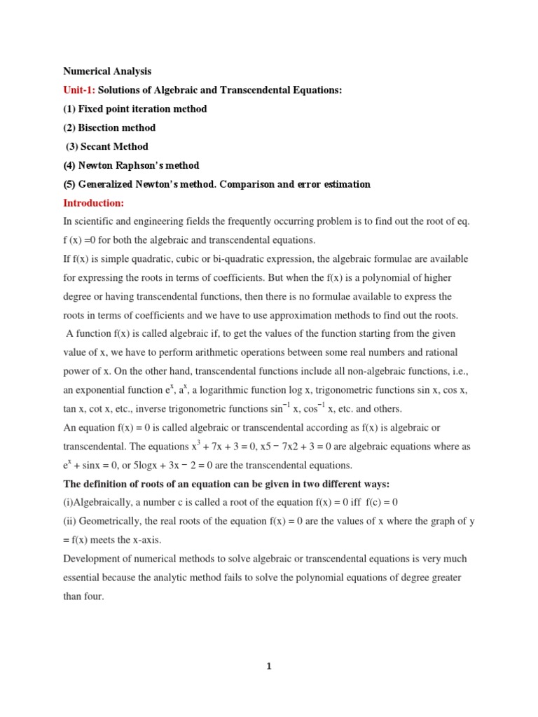 Unit-1:: The Definition of Roots of An Equation Can Be Given in Two ...