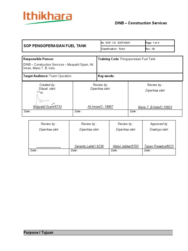 SOP Fix Fuel TANK | PDF
