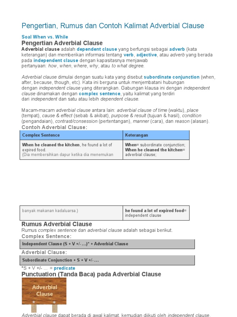 Rumus dan Contoh Klausa Adverbial | PDF | Seni & Disiplin Bahasa