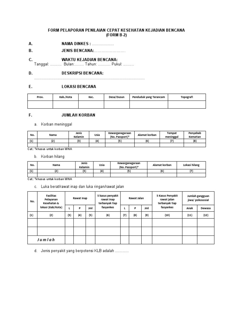 Form Pelaporan Penilaian Cepat Kesehatan Kejadian Bencana (Rha) | PDF