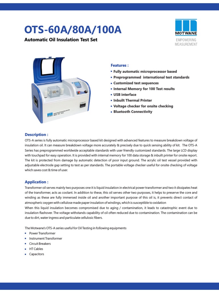 OTS-A Series Oil Testing Kit Overview | PDF | Insulator (Electricity ...