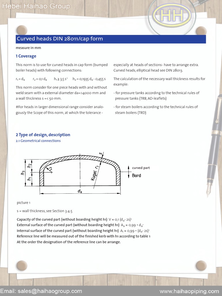 Curved Heads DIN 28011 Specifications | PDF | Heat Treating | Area