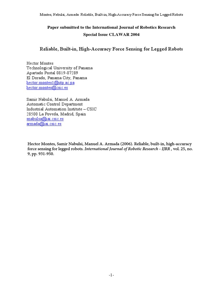 Reliable, Built-In, High-Accuracy Force Sensing For Legged Robots | PDF | Force | Physics