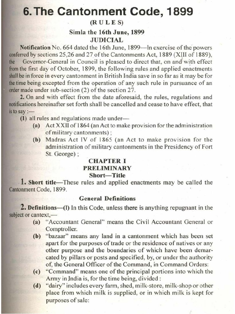 Cantonment Code 1899 | PDF