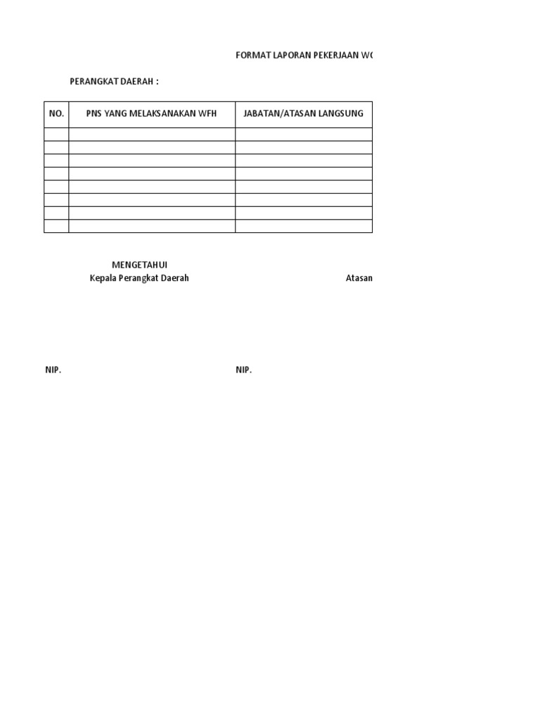 Format Laporan Pekerjaan WFH | PDF