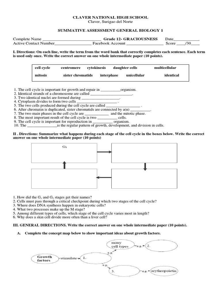 General Biology 1 Summative Test Module3.2 | PDF | Cell Cycle | Mitosis