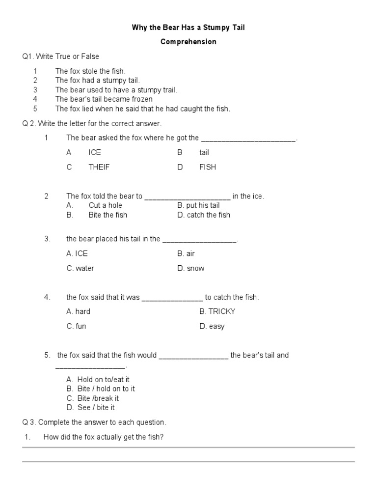 Why The Bear Has A Stumpy Tail Comprehension | Download Free PDF ...