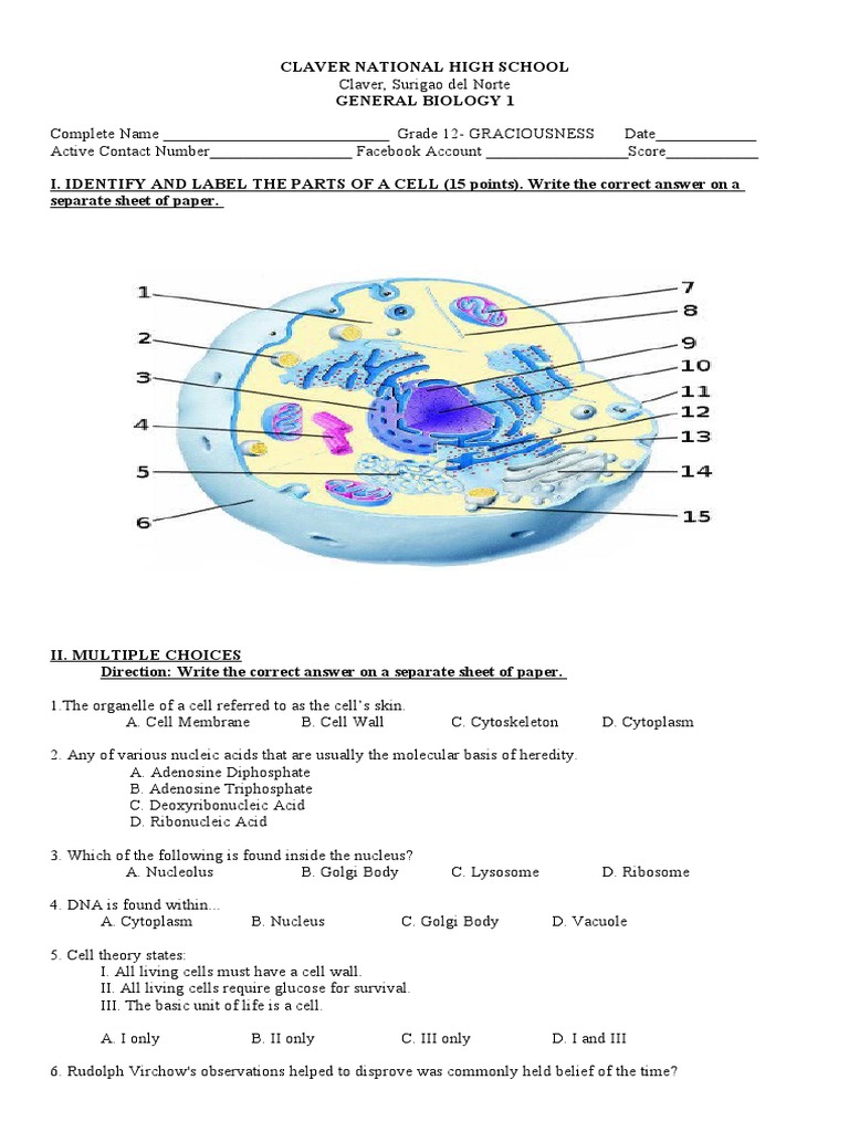 General Biology Quiz | PDF | Cell (Biology) | Life