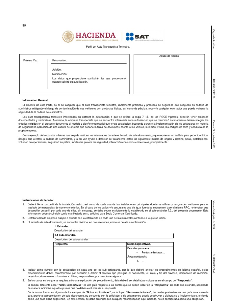 E5 Perfil OEA Transporte Jul20 | PDF | Auditoría | Business