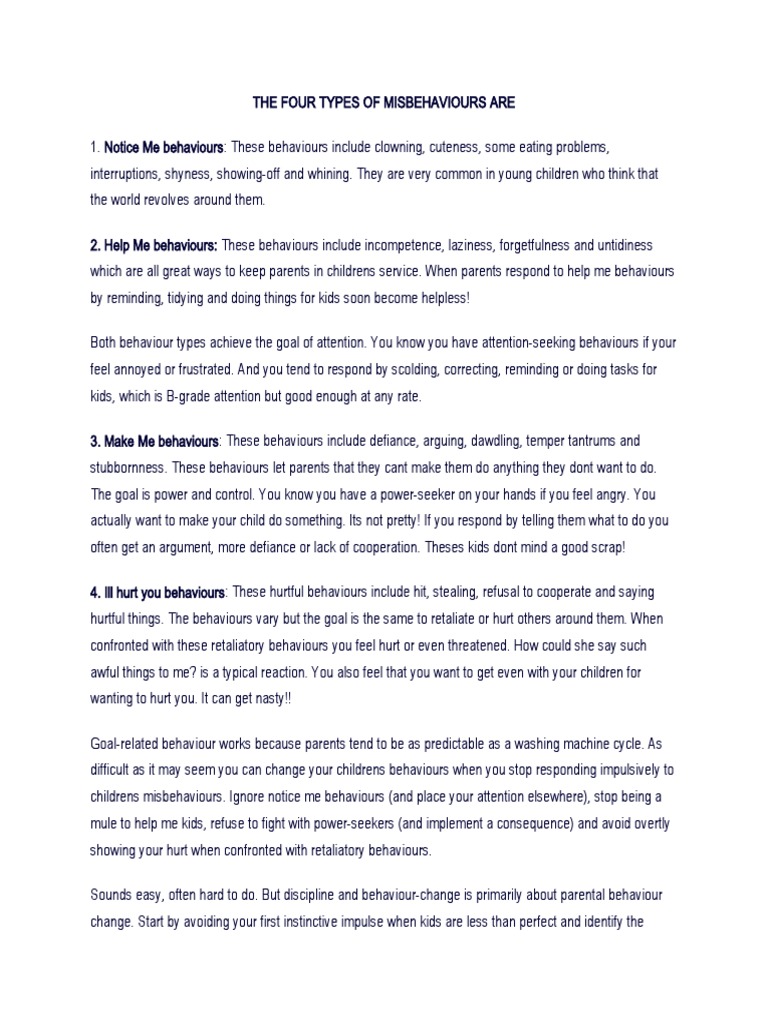 The Four Types of Misbehaviours | PDF | Psychological Concepts | Human ...