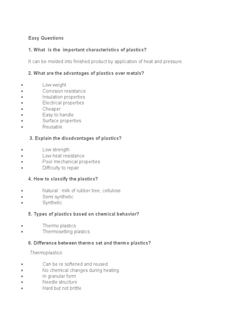 Mould Short Question & Answer | PDF | Plastic | Thermoplastic