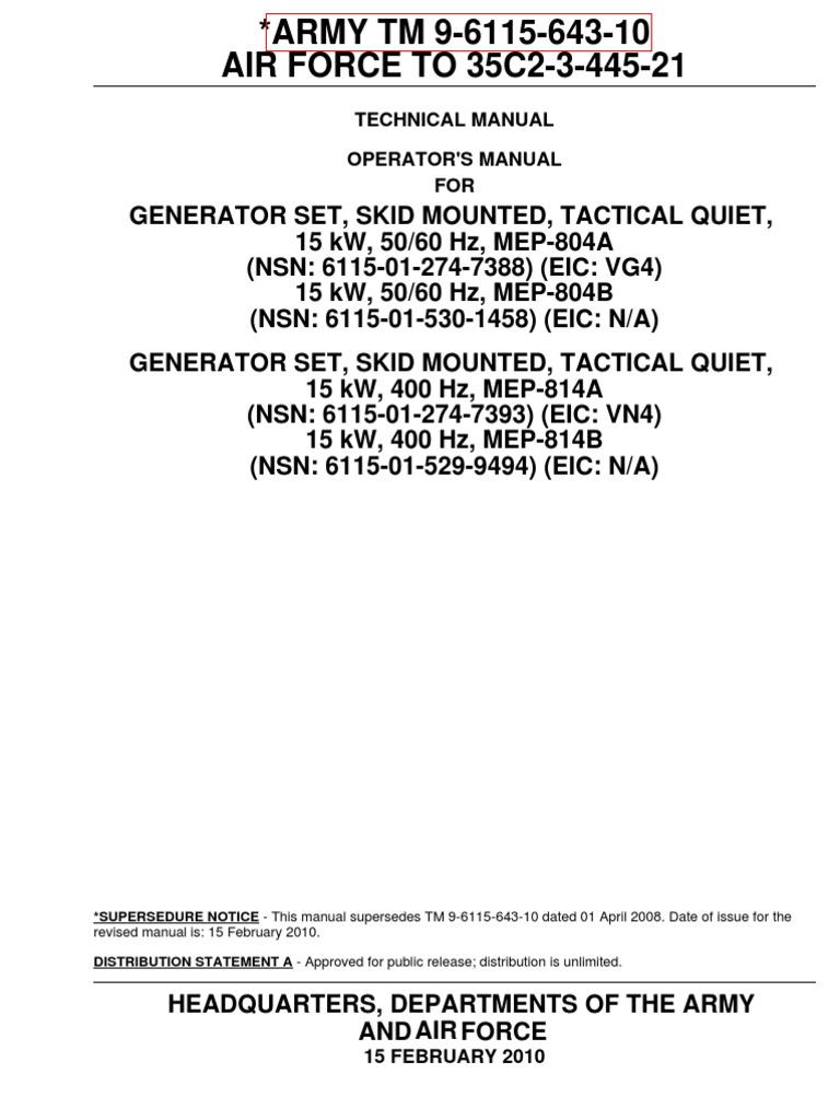 ARMY TM 9-6115-643-10 (15kW TQG Operators Manual) | PDF | Personal ...