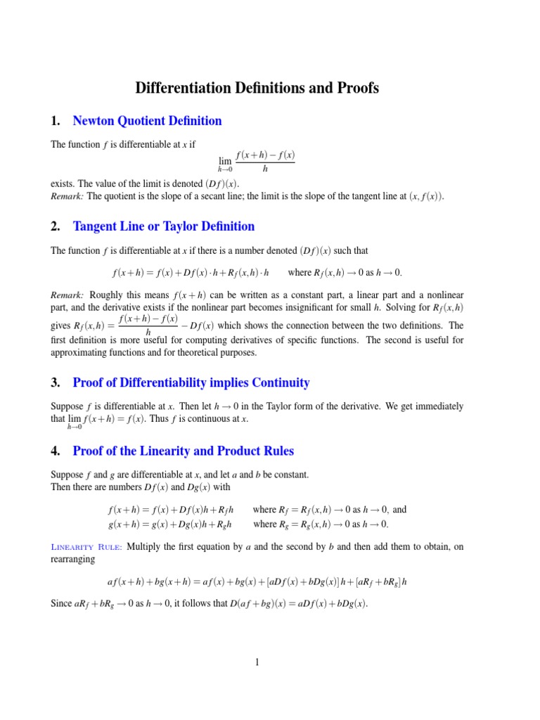 Differentiation Definitions and Proofs: Newton Quotient Definition ...