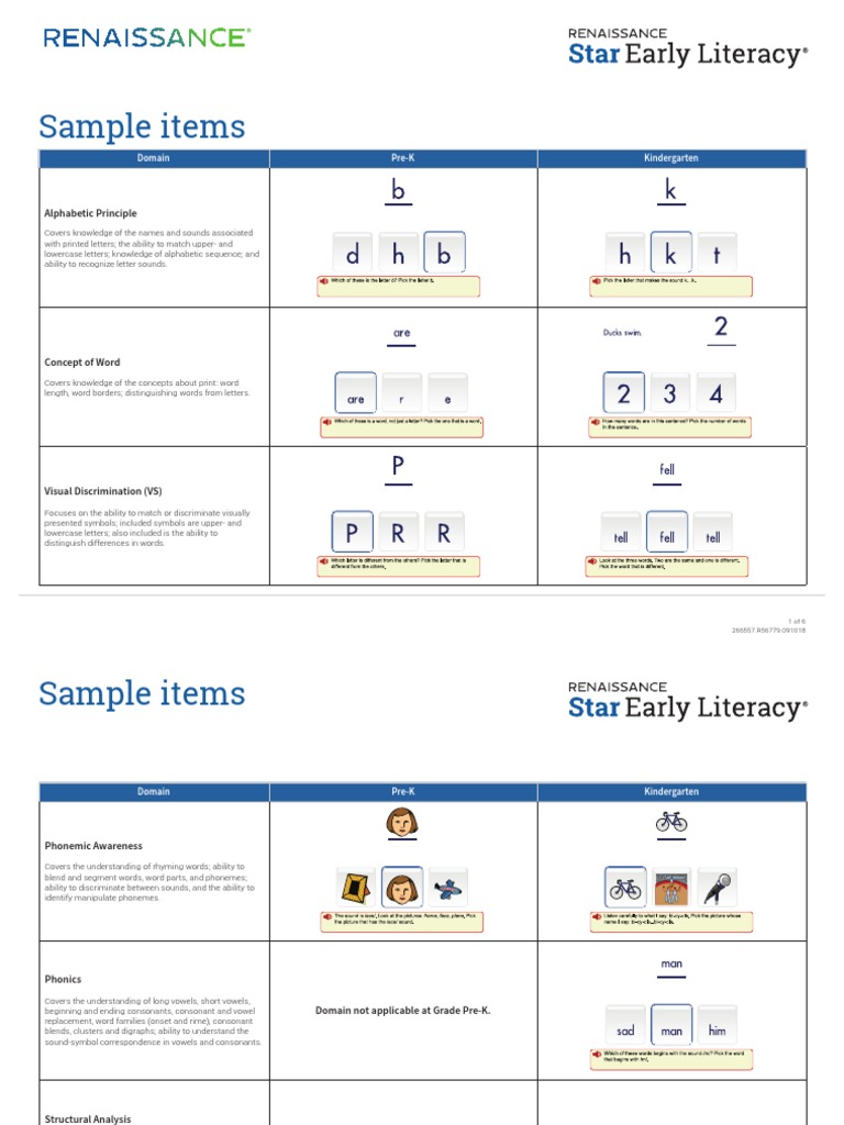 R56779 Star Early Literacy Sample Items | PDF | Syllable | Phonics
