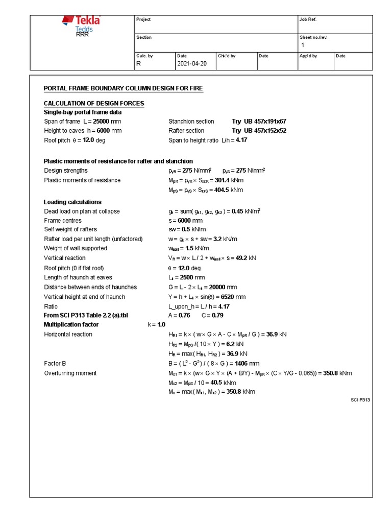 Portal Frame Design Forces Calculation | PDF | Building Technology ...