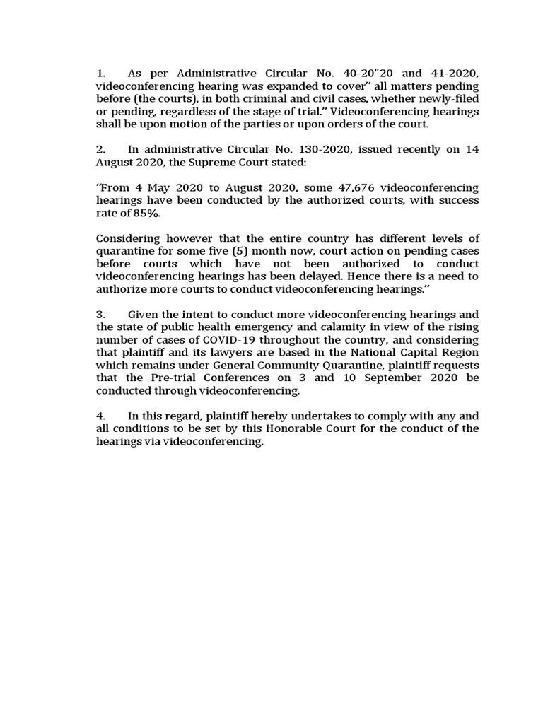 Motion To Conduct Videoconferencing | PDF