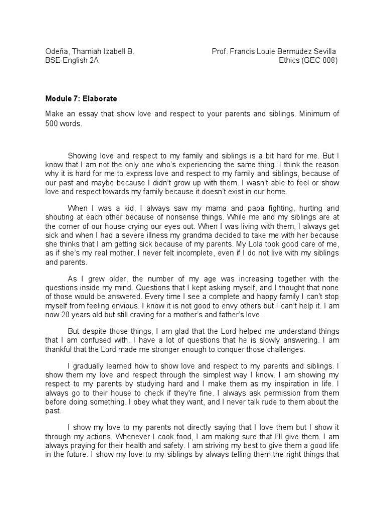 ETHICS Module7 Odeña | PDF | Family | Society