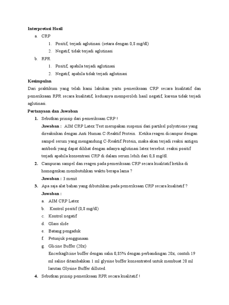 Hasil Negatif Tes CRP dan RPR | PDF | Sains & Matematika