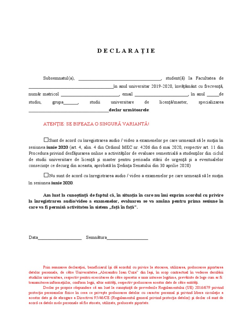 Declaratie Consimtamant Inregistrare Audio Video | PDF