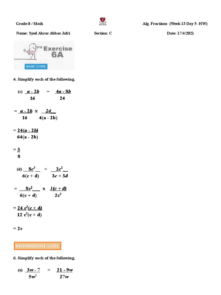 8th Grade Math Homework | PDF