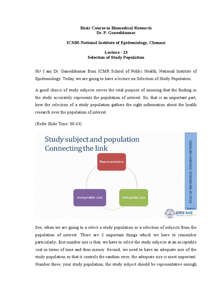 Lec-13 Selection of Study Population | PDF | Validity (Statistics ...