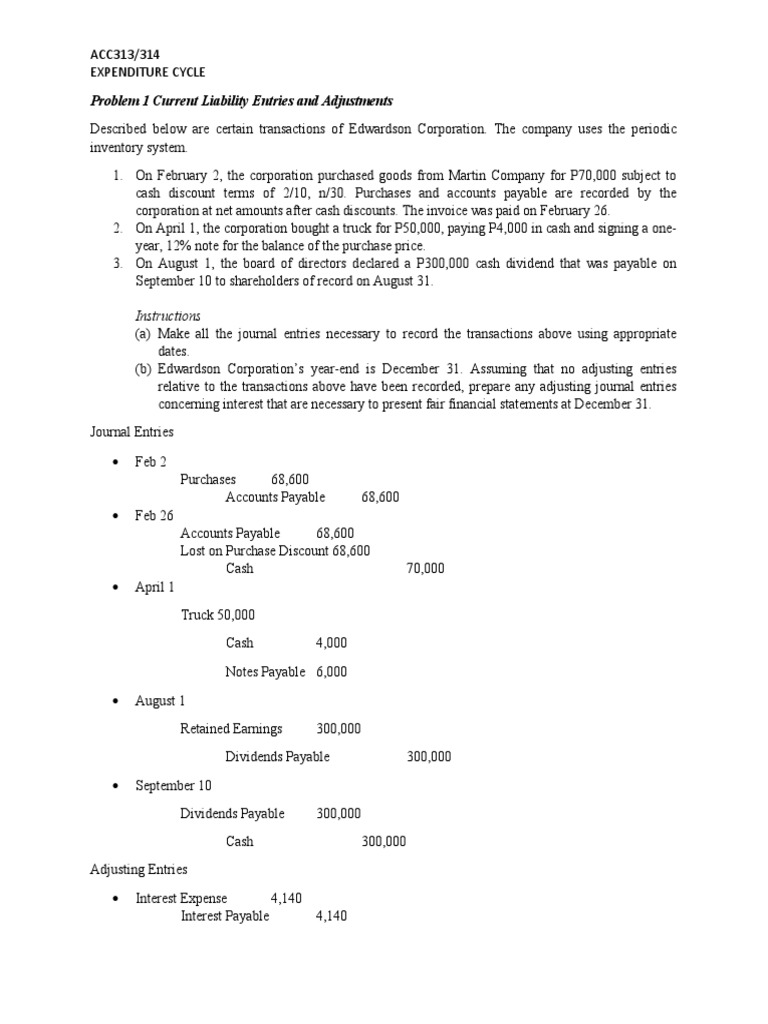 Problem 1 Current Liability Entries and Adjustments: Instructions | PDF ...