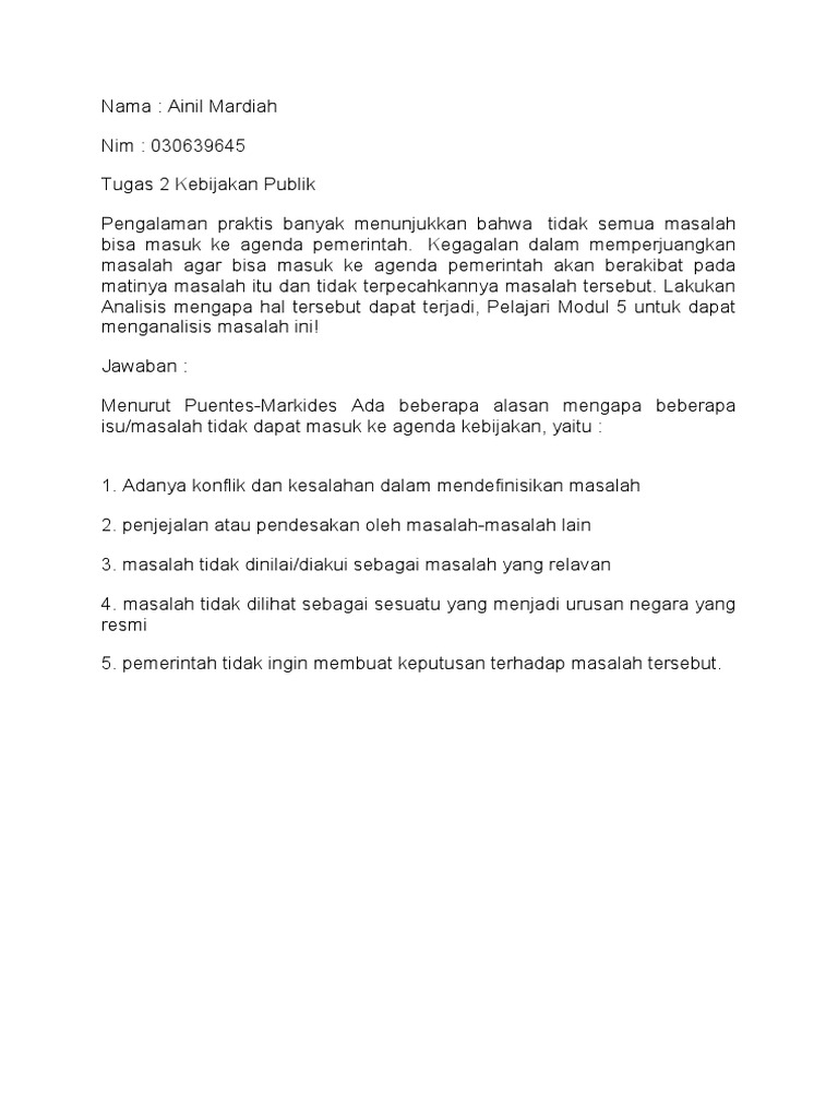 Tugas 2 Kebijakan Publik | PDF | Karier & Perkembangan