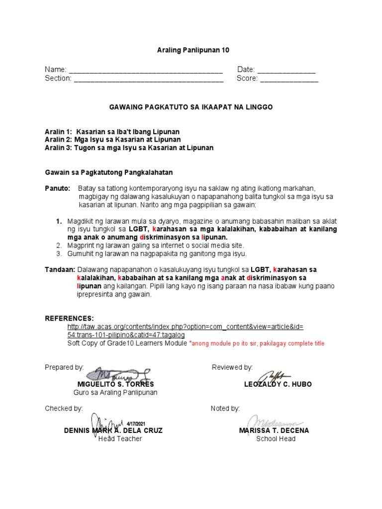 AP10 Q3 Week4 (LAS Edited) | PDF