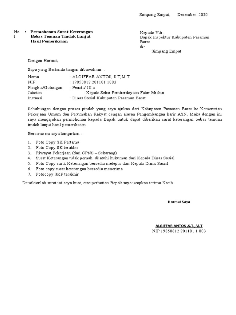 Surat Permohonan Bebas Temuan | PDF