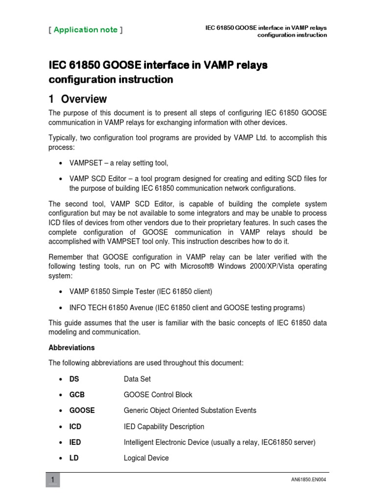 AN61850.EN004 IEC 61850 Goose Interface in VAMP Relays Configuration Instruction | PDF | Input ...