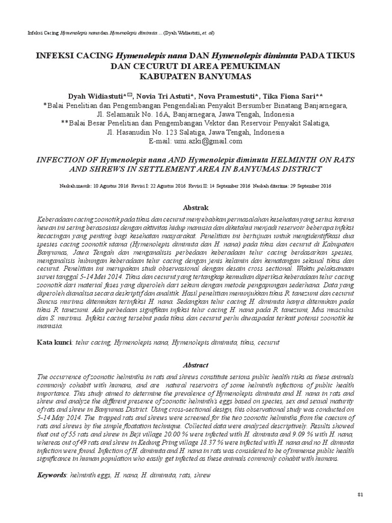 ID Infeksi Cacing Hymenolepis Nana Dan Hyme | PDF