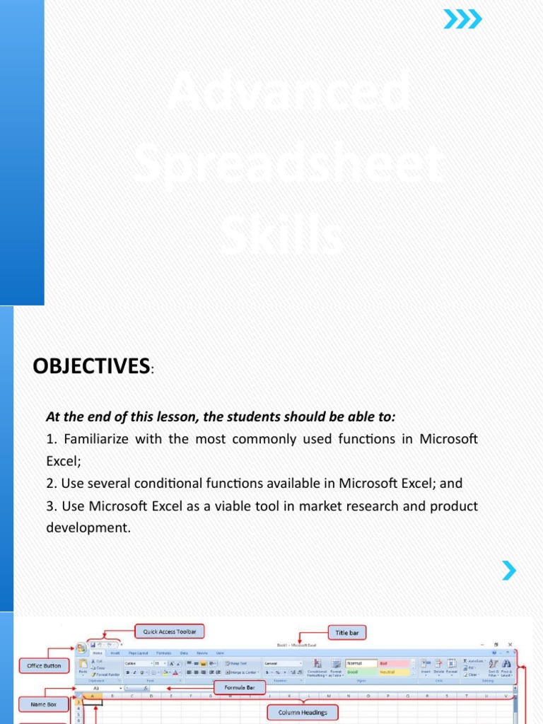 Advanced Spreadsheet Skills | PDF | Teaching Methods & Materials