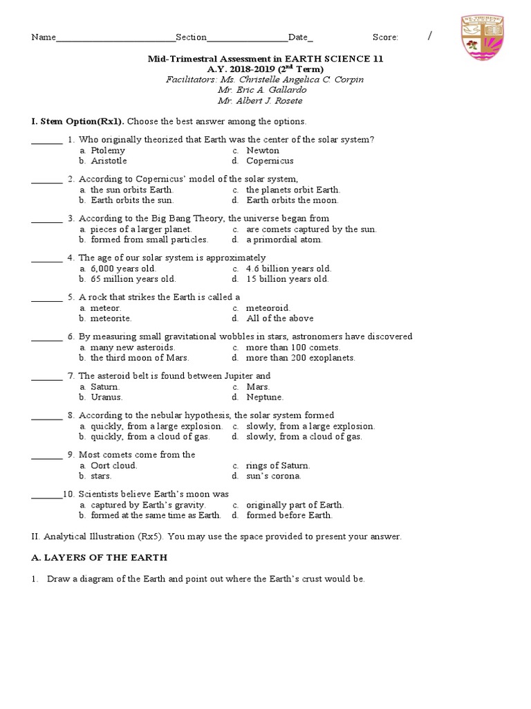 Earth Sci Midterm Questionnaire | PDF | Meteoroid | Solar System