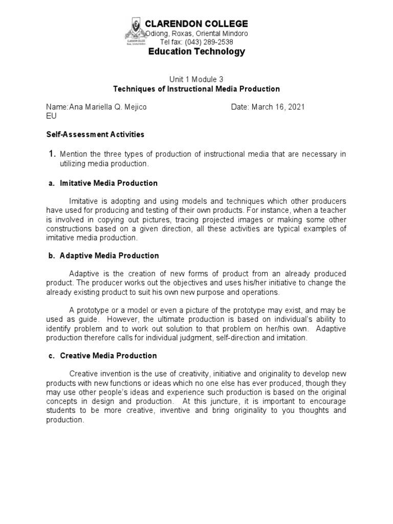 Unit1 Module3 Techniques of Instructional Media Production | PDF