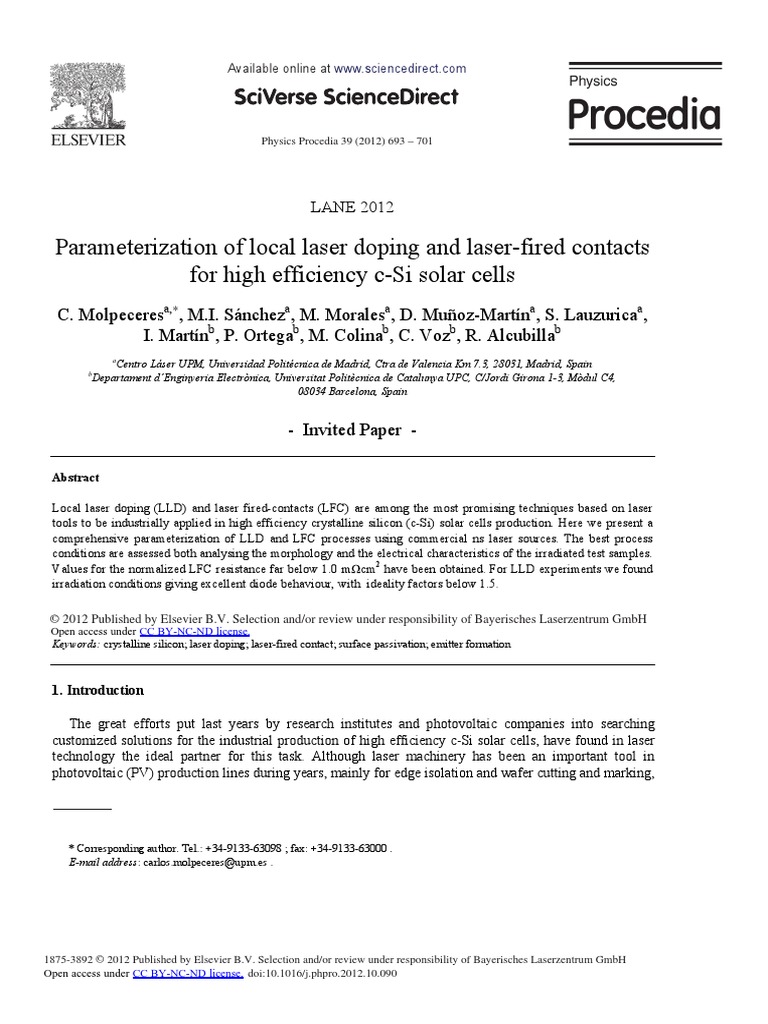 (2012) Lane Invited - Parameterization of Local Laser Doping and Laser ...